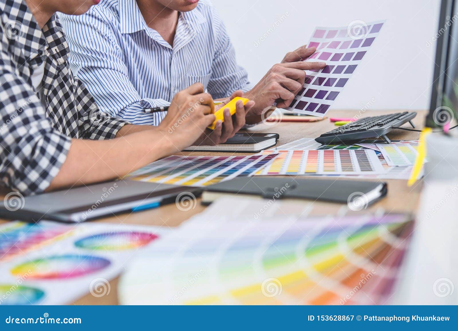 Two Colleagues Creative Graphic Designer Working on Color Selection and ...