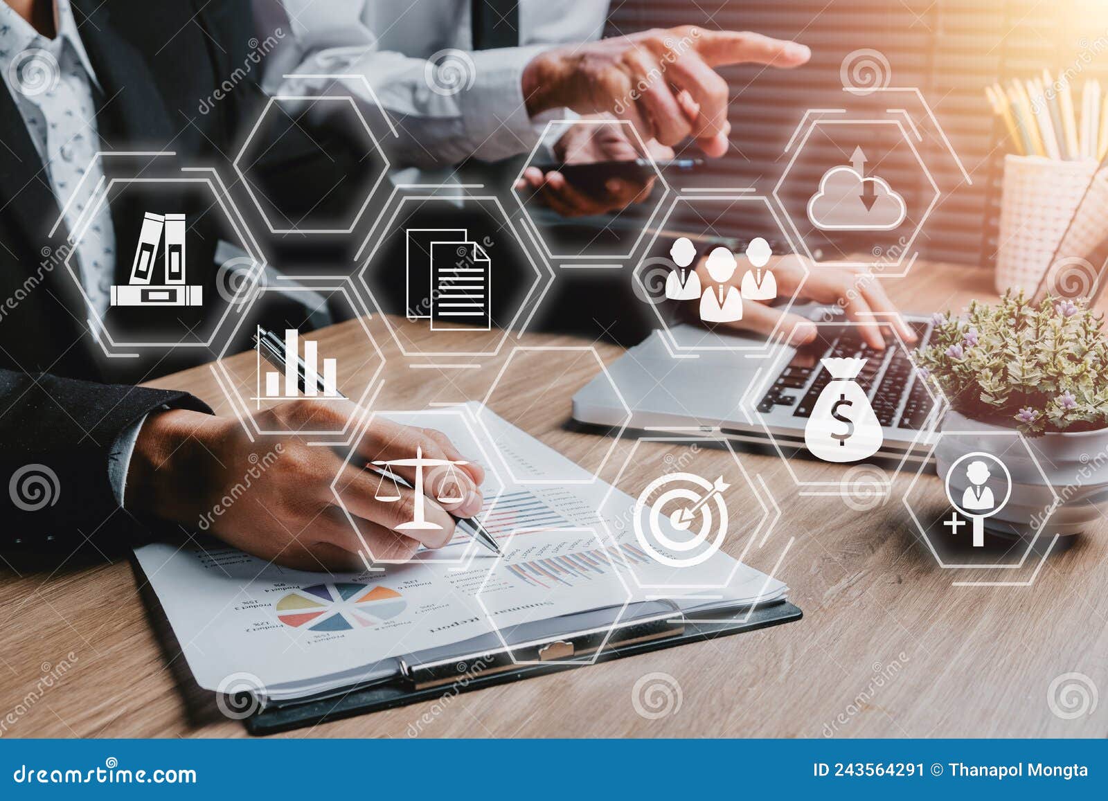 Two Colleagues Discussing Data with Document Data and New Modern ...