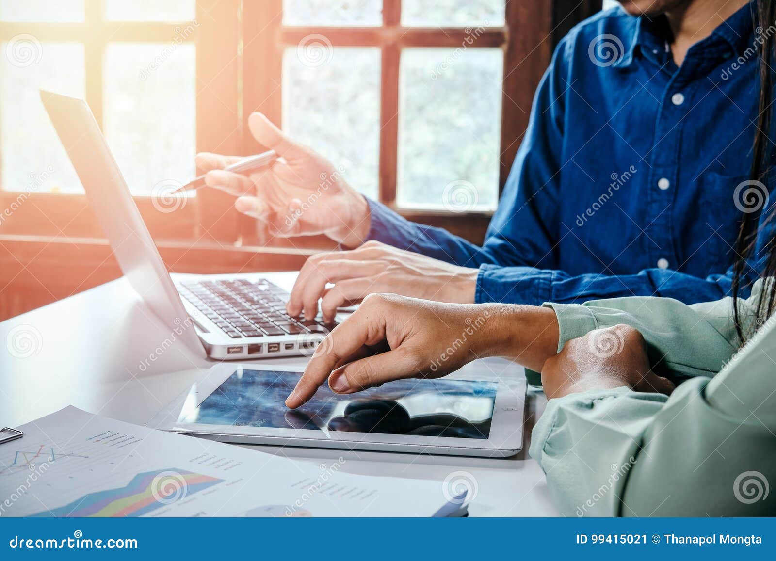 Two Colleagues Discussing Data with Tablet Stock Image - Image of ...