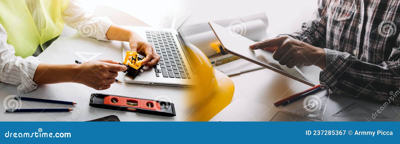 Two Colleagues Discussing Data Working and Tablet, Laptop with on on ...