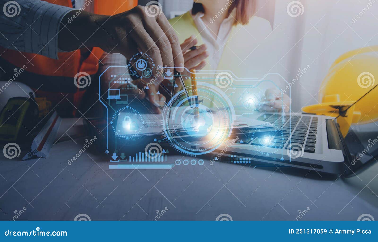 Two Colleagues Discussing Data Working and Tablet, Laptop with on on ...