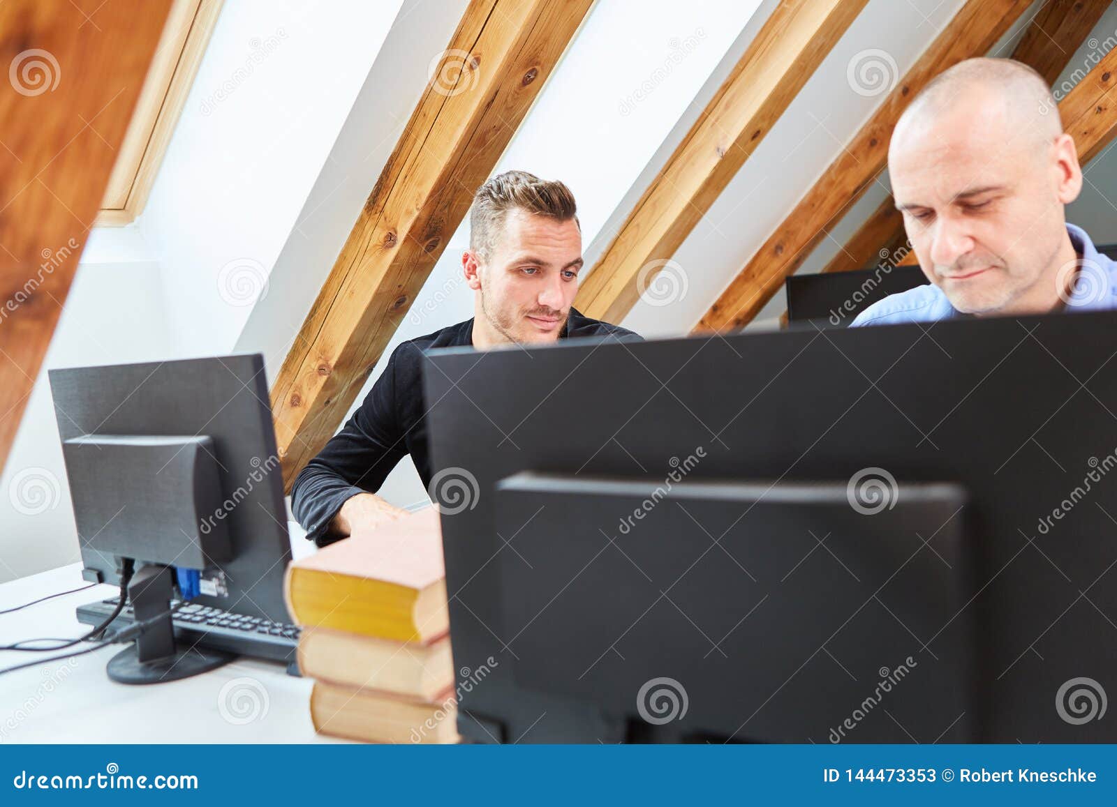 Two Colleagues Work Side by Side on the Computer Stock Image - Image of ...