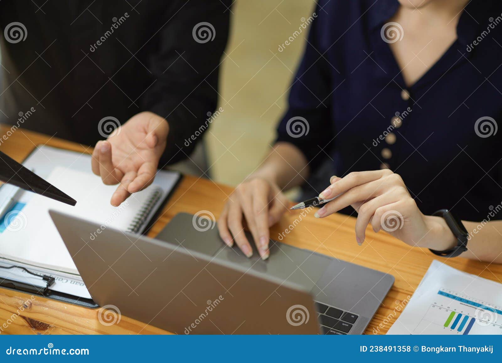 Two of Colleagues Worker Doing Their Project Together at the Office ...