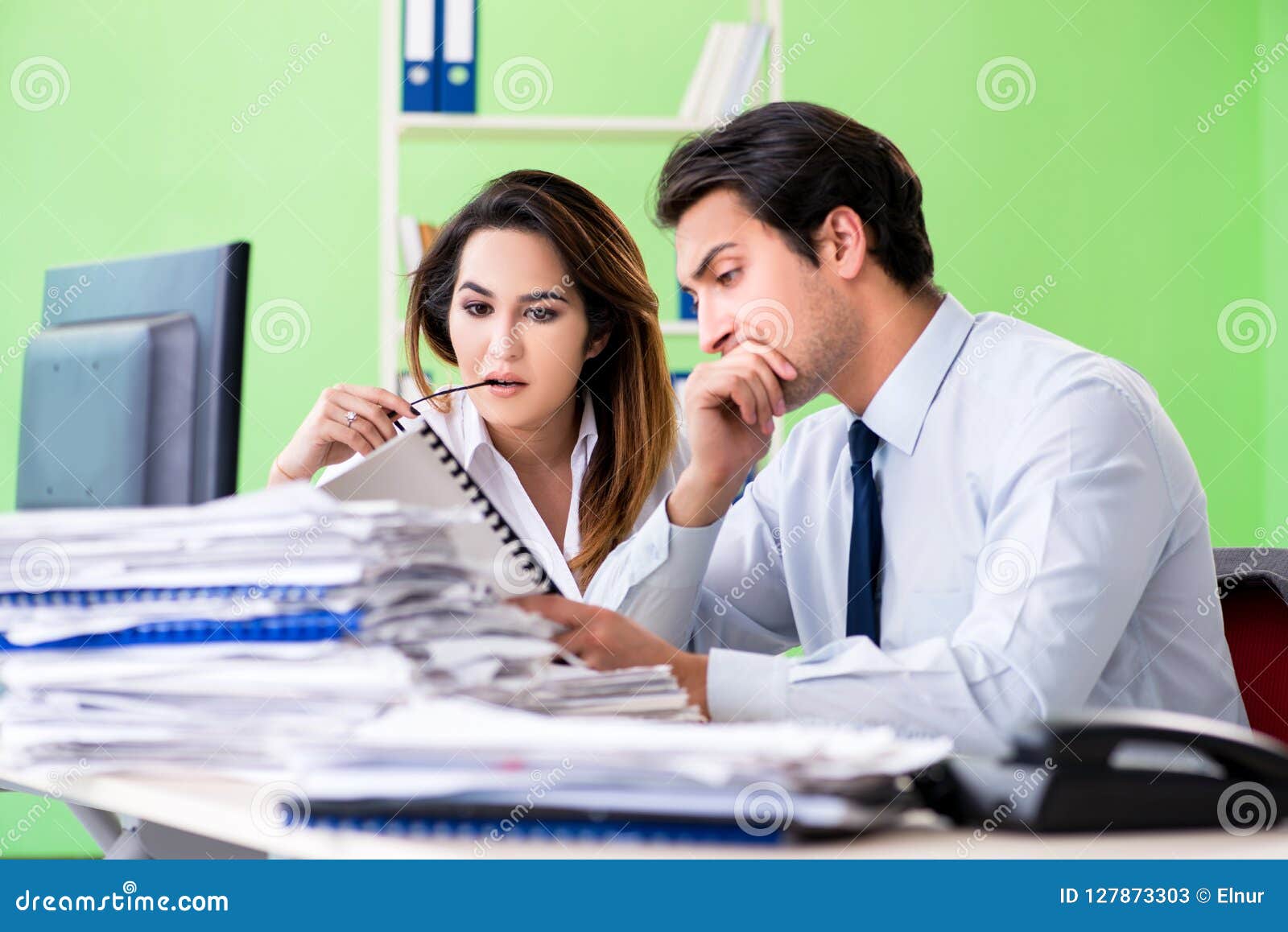 The Two Colleagues Working in the Office Stock Image - Image of ...