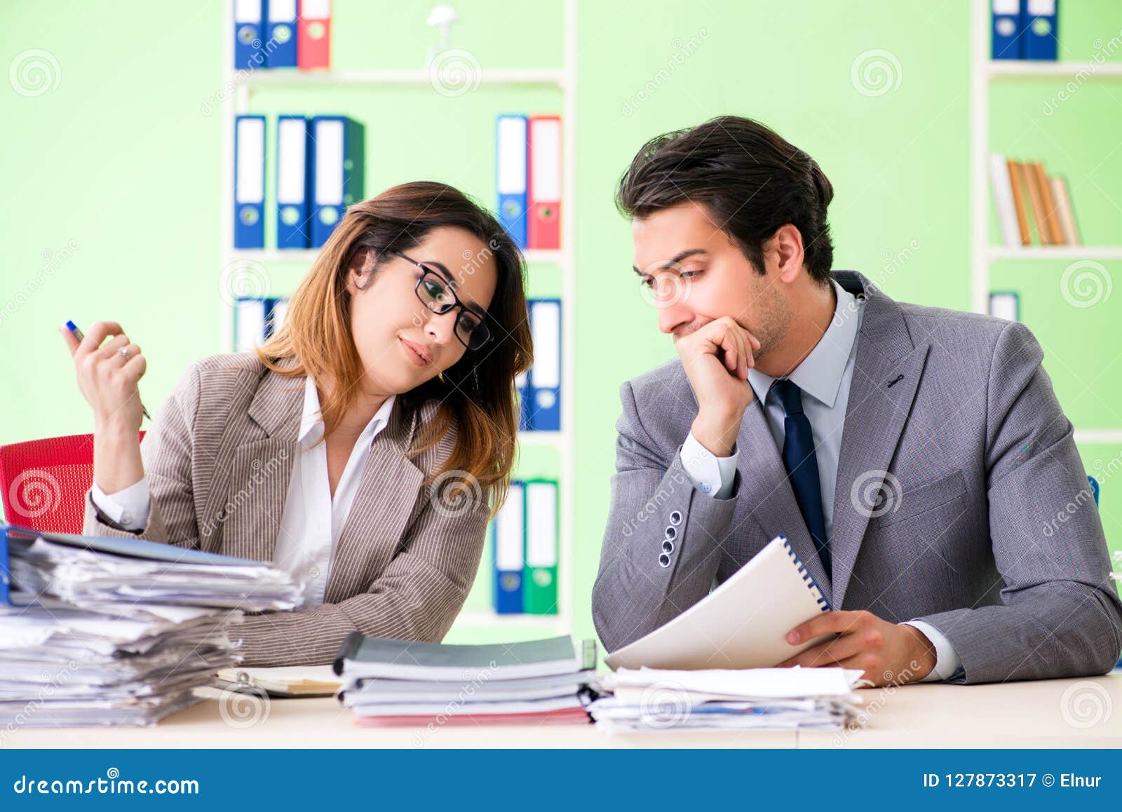 The Two Colleagues Working in the Office Stock Image - Image of career ...