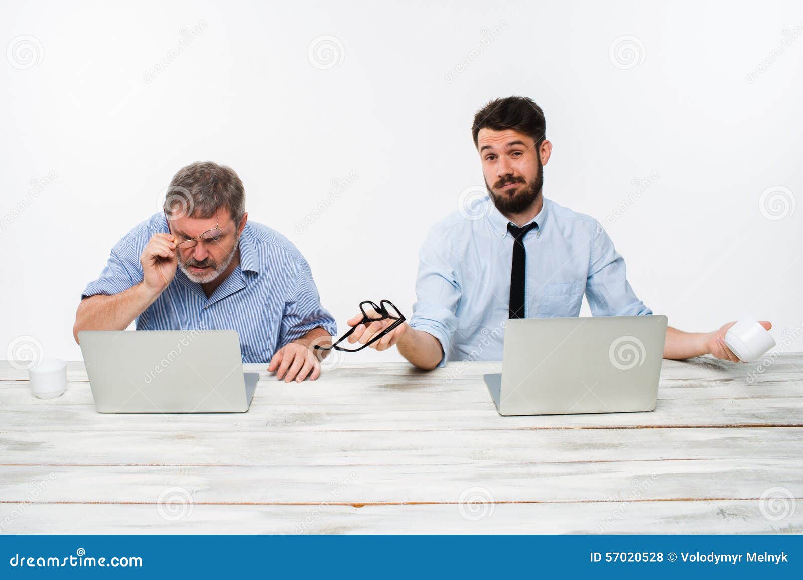 The Two Colleagues Working Together at Office on White Background Stock ...