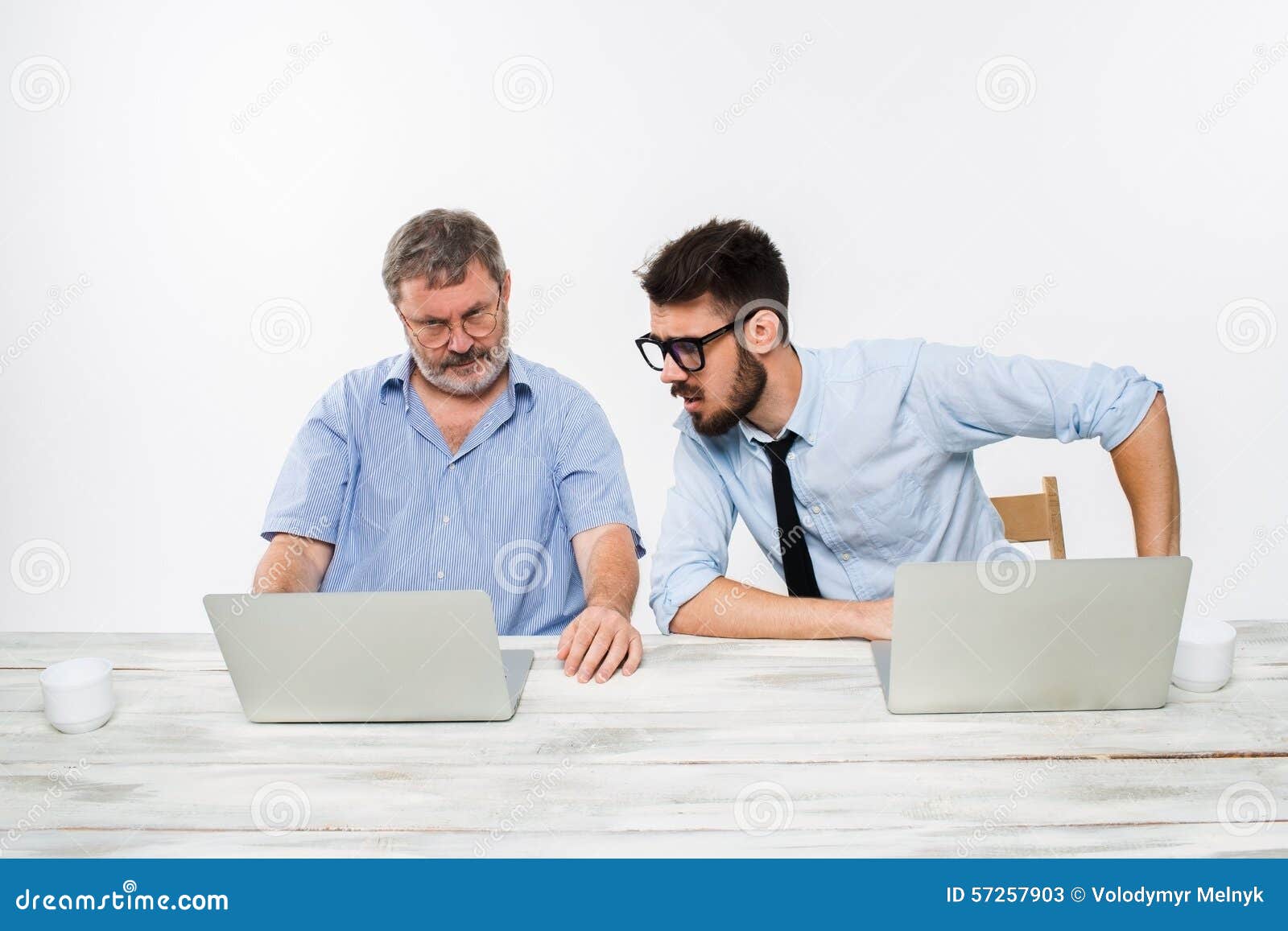 The Two Colleagues Working Together at Office on White Background Stock ...