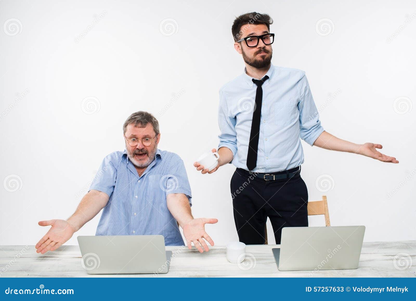 The Two Colleagues Working Together at Office on White Background Stock ...