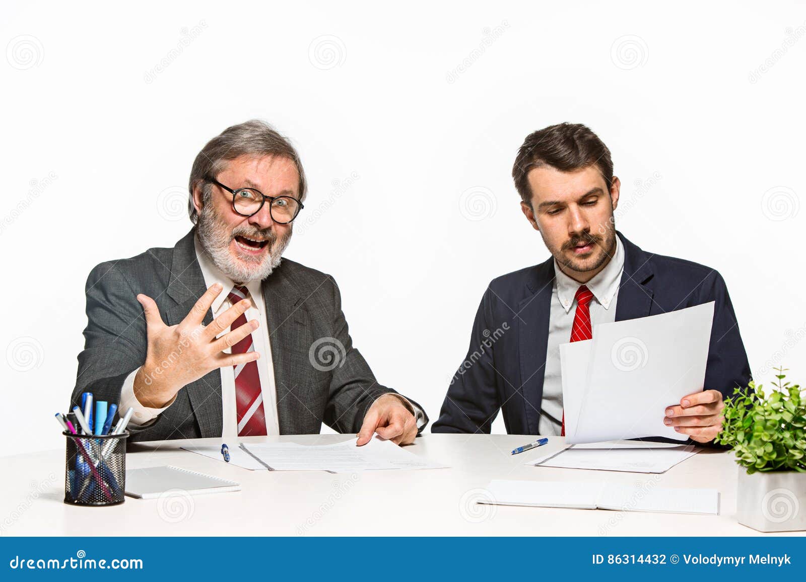 The Two Colleagues Working Together at Office on White Background ...