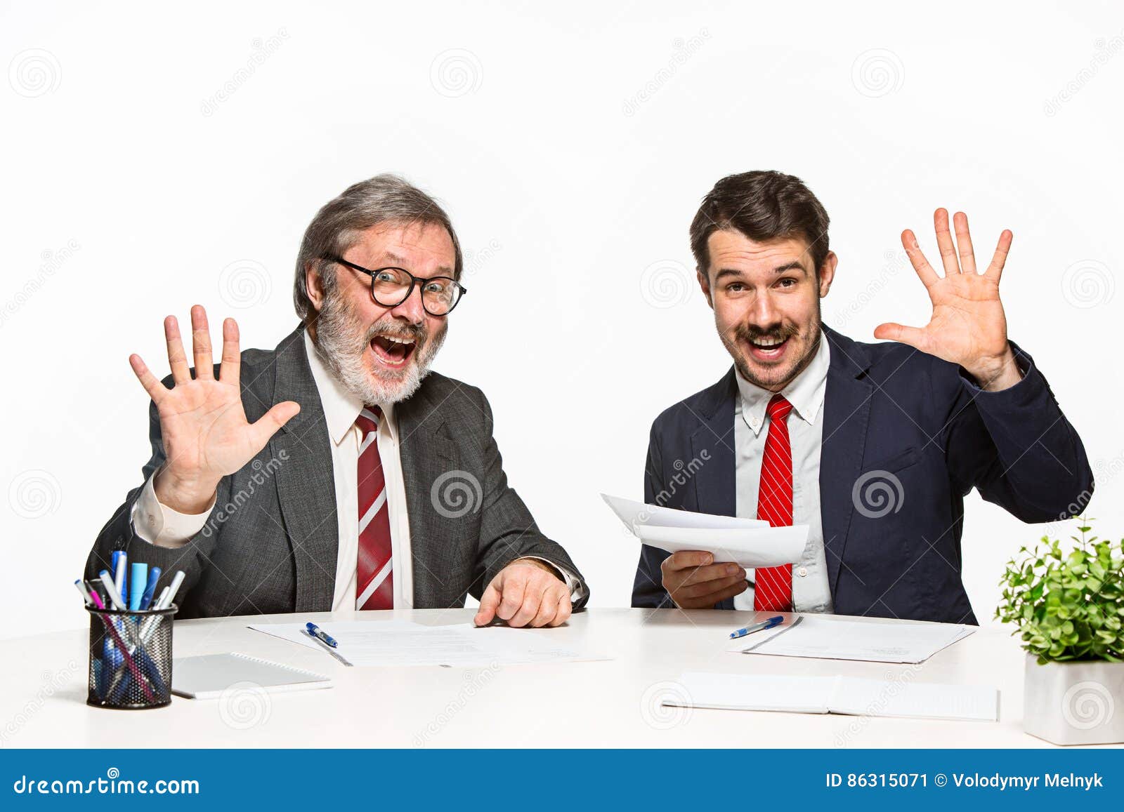 The Two Colleagues Working Together at Office on White Background ...