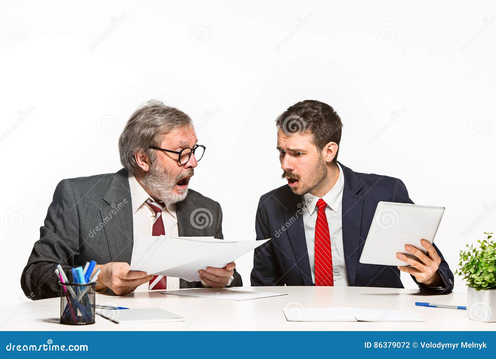 The Two Colleagues Working Together at Office on White Background ...