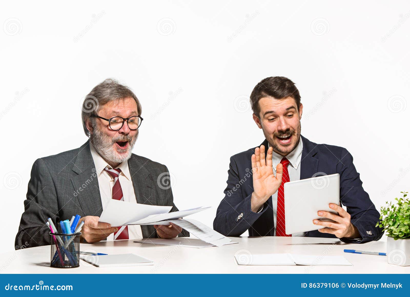 The Two Colleagues Working Together at Office on White Background ...