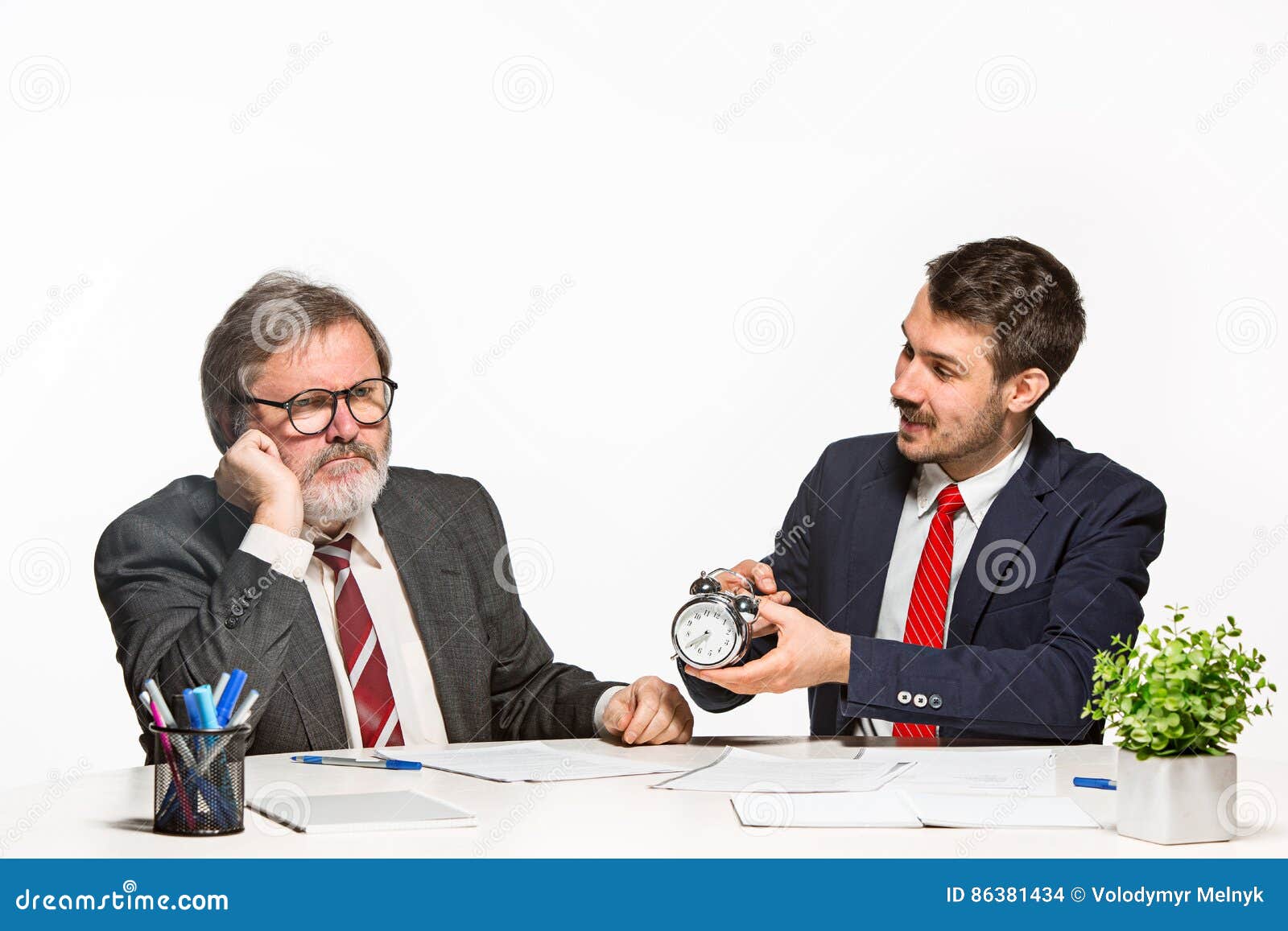 The Two Colleagues Working Together at Office on White Background ...