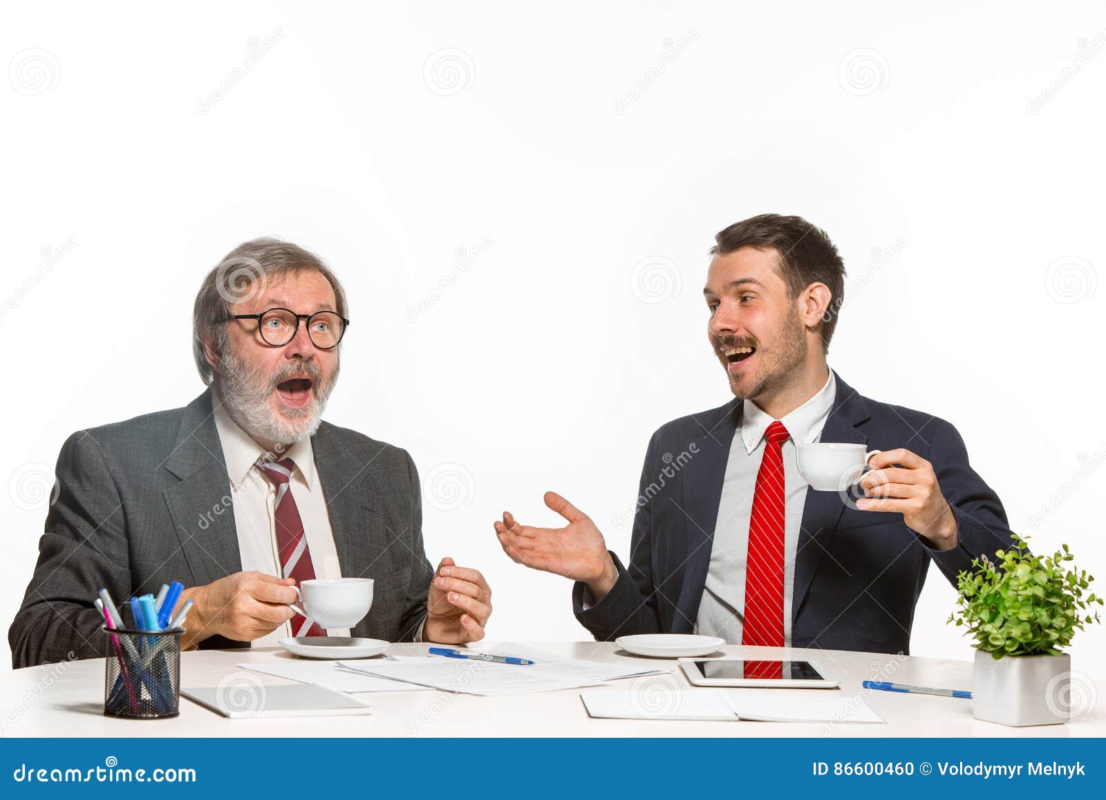 The Two Colleagues Working Together at Office on White Background ...