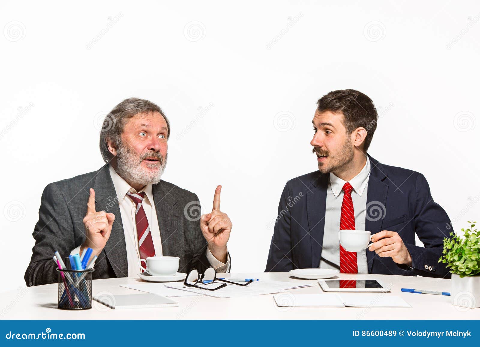The Two Colleagues Working Together at Office on White Background ...