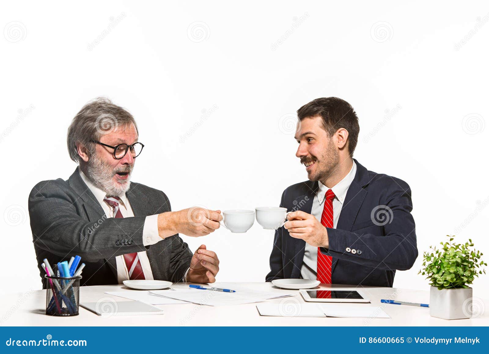 The Two Colleagues Working Together at Office on White Background ...