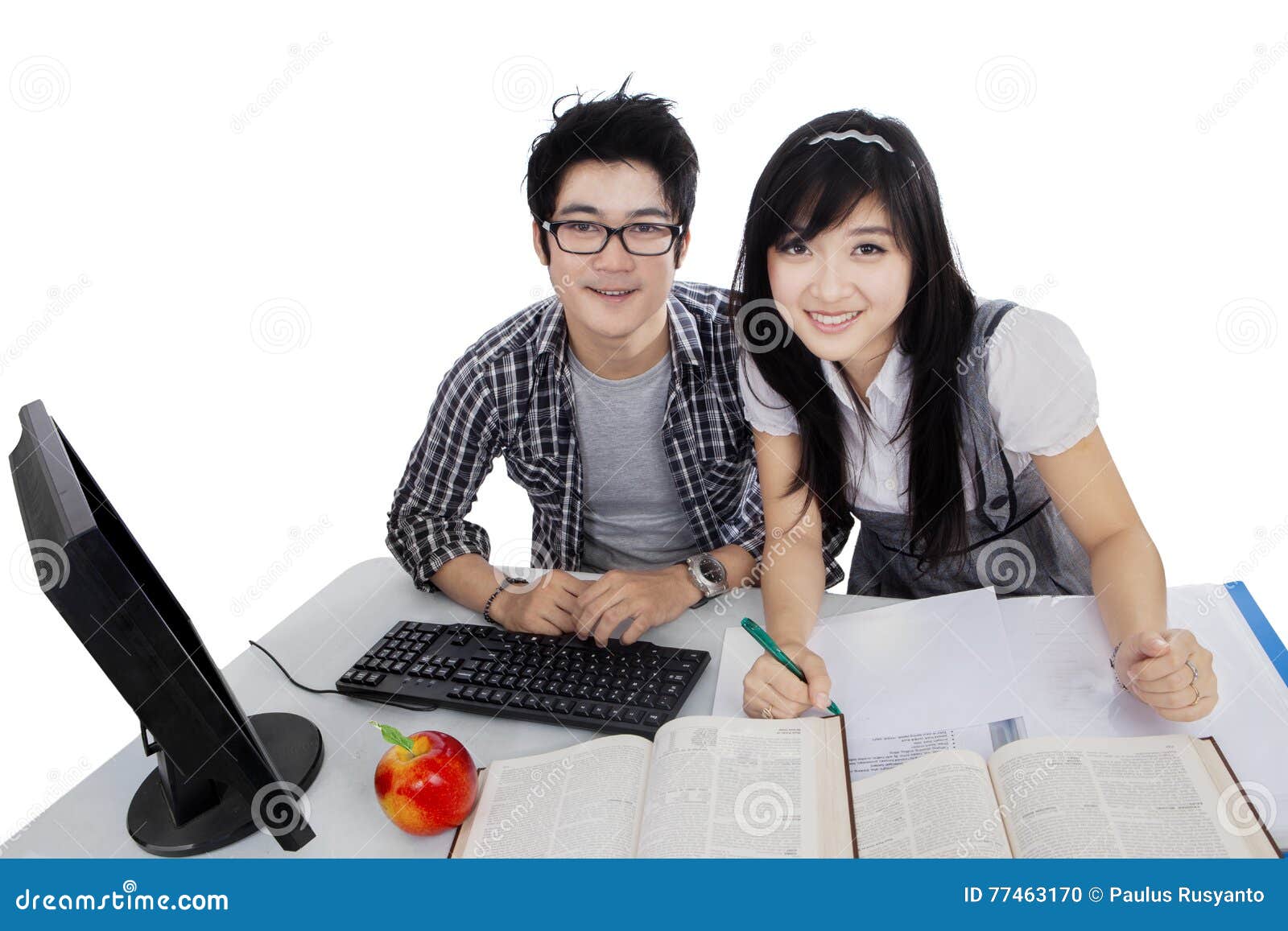 Two College Student Learn on Table Stock Photo - Image of group ...