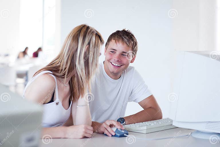 Two College Students Having Fun Studying Together Stock Image - Image ...