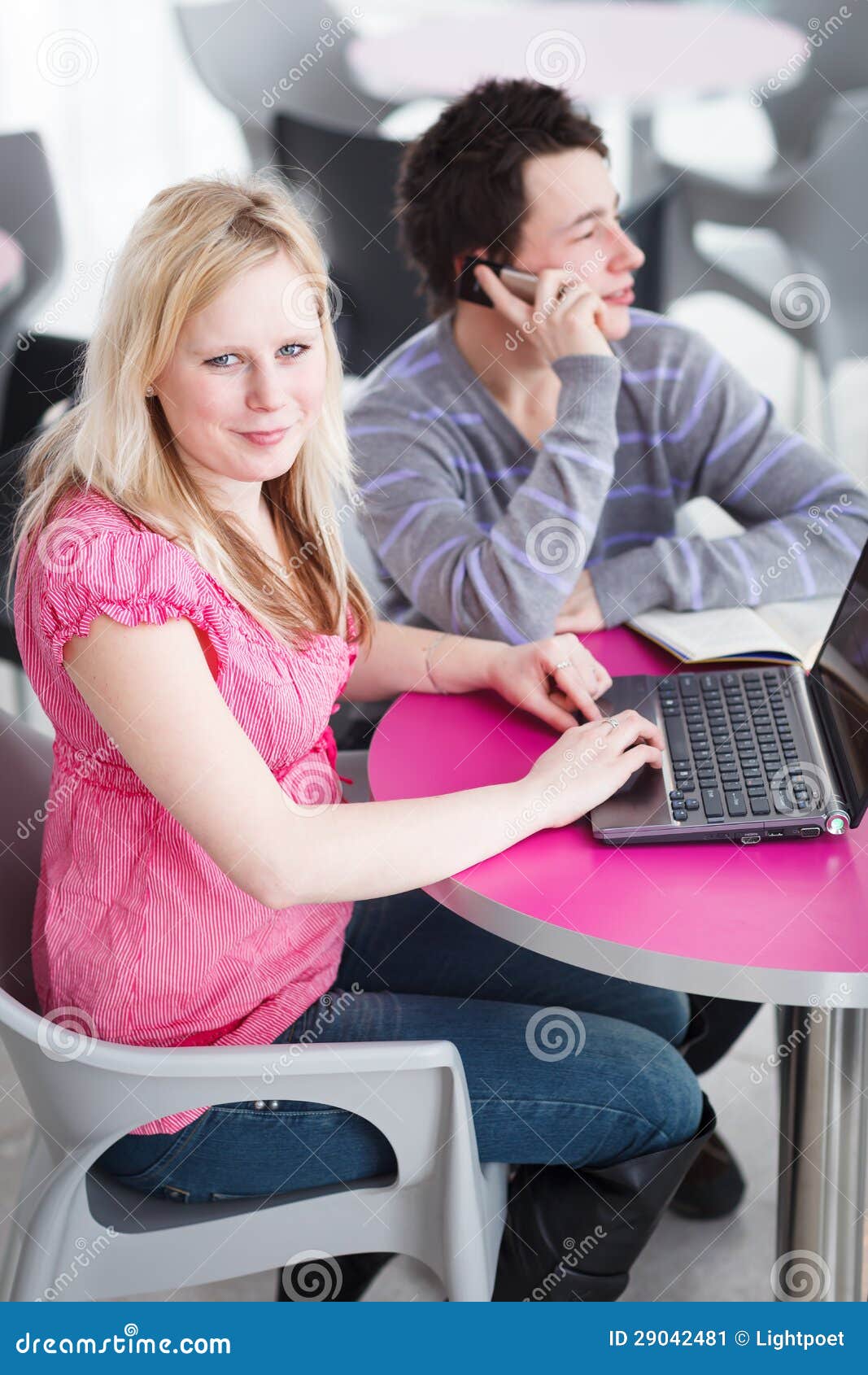 Two College Students Having Fun Studying Together Stock Image - Image ...