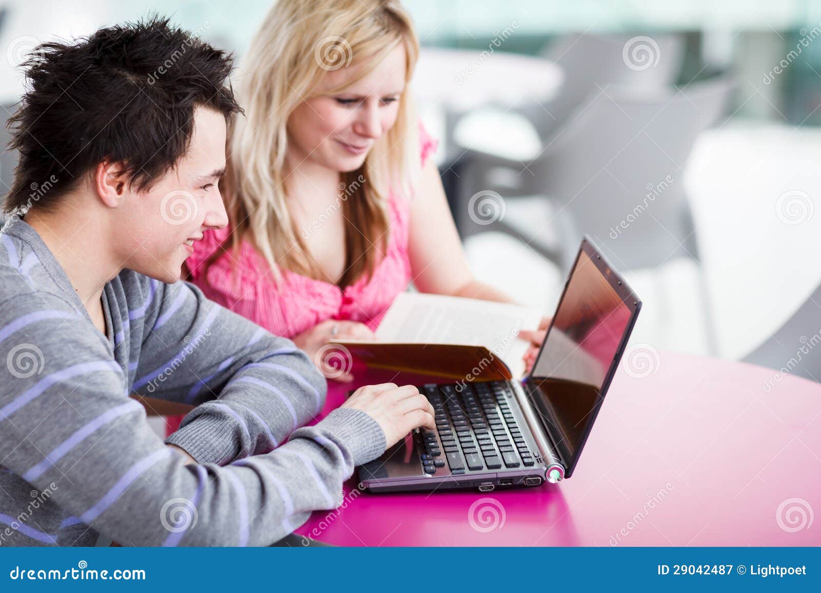Two College Students Having Fun Studying Together Stock Image - Image ...