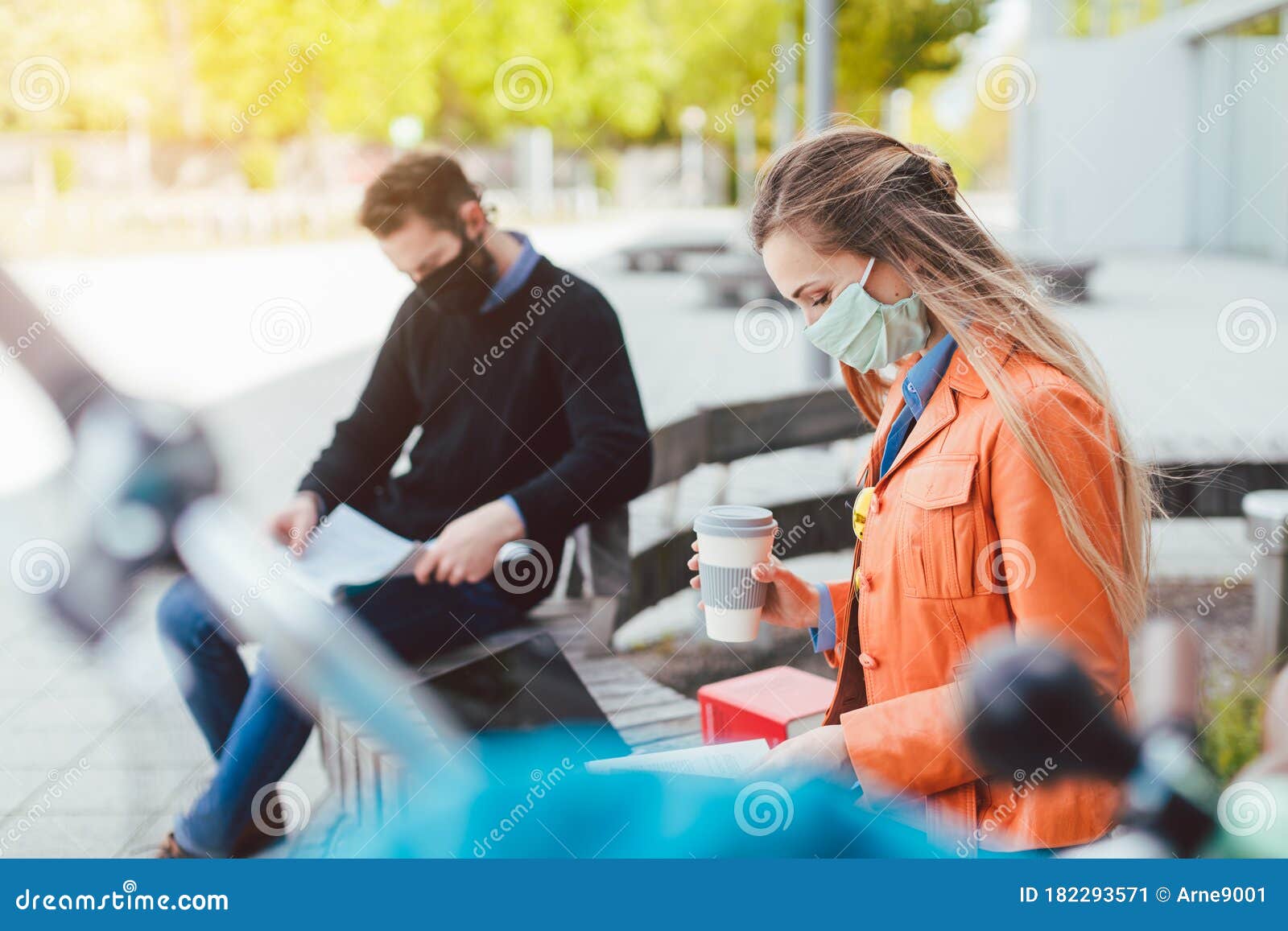 Two College Students Learning while Keeping Social Distance Stock Image ...