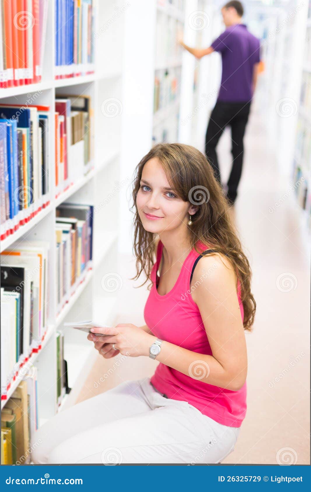 Two College Students in Library Stock Image - Image of attractive ...