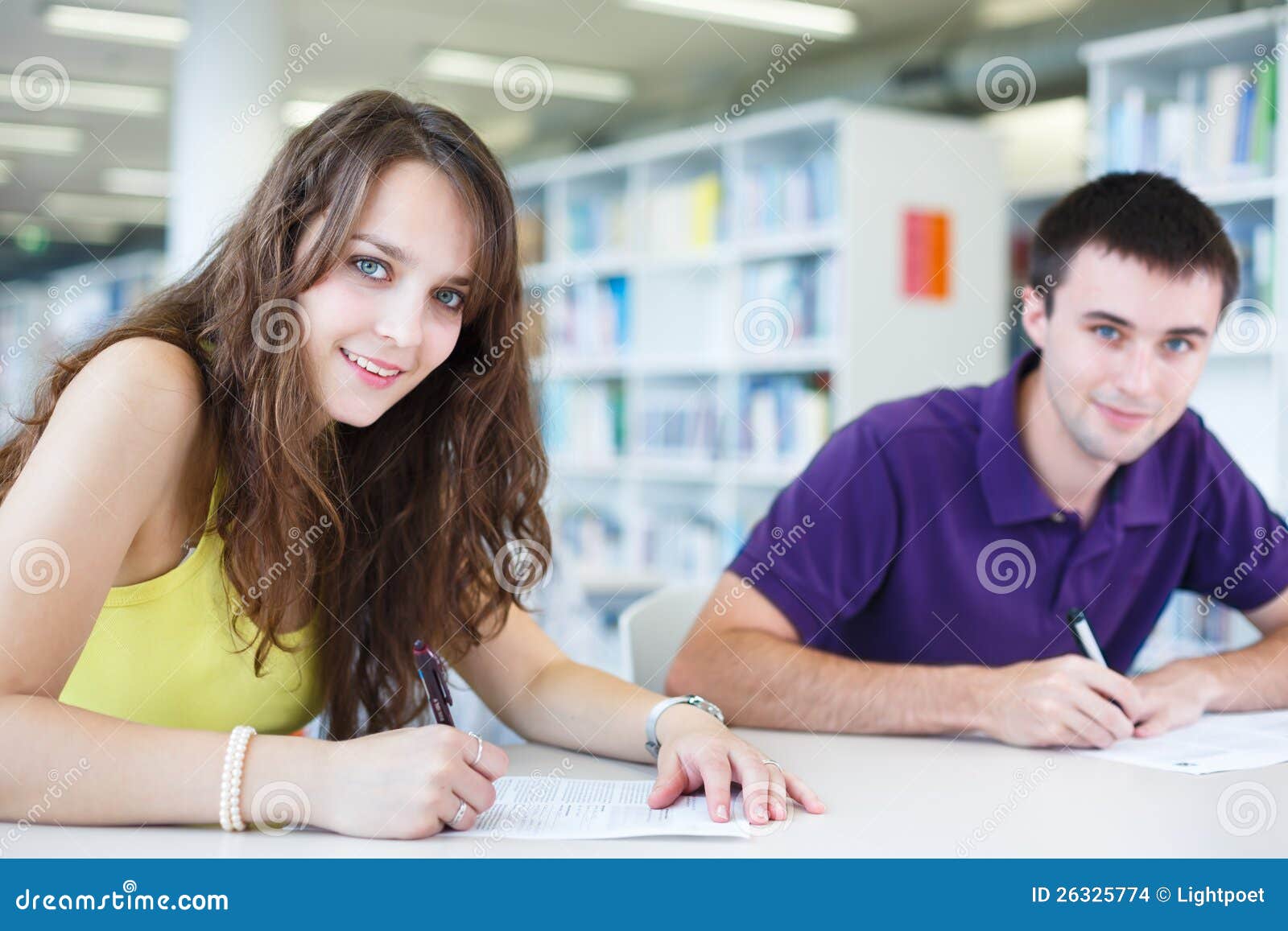 Two College Students in Library Stock Photo - Image of choosing ...