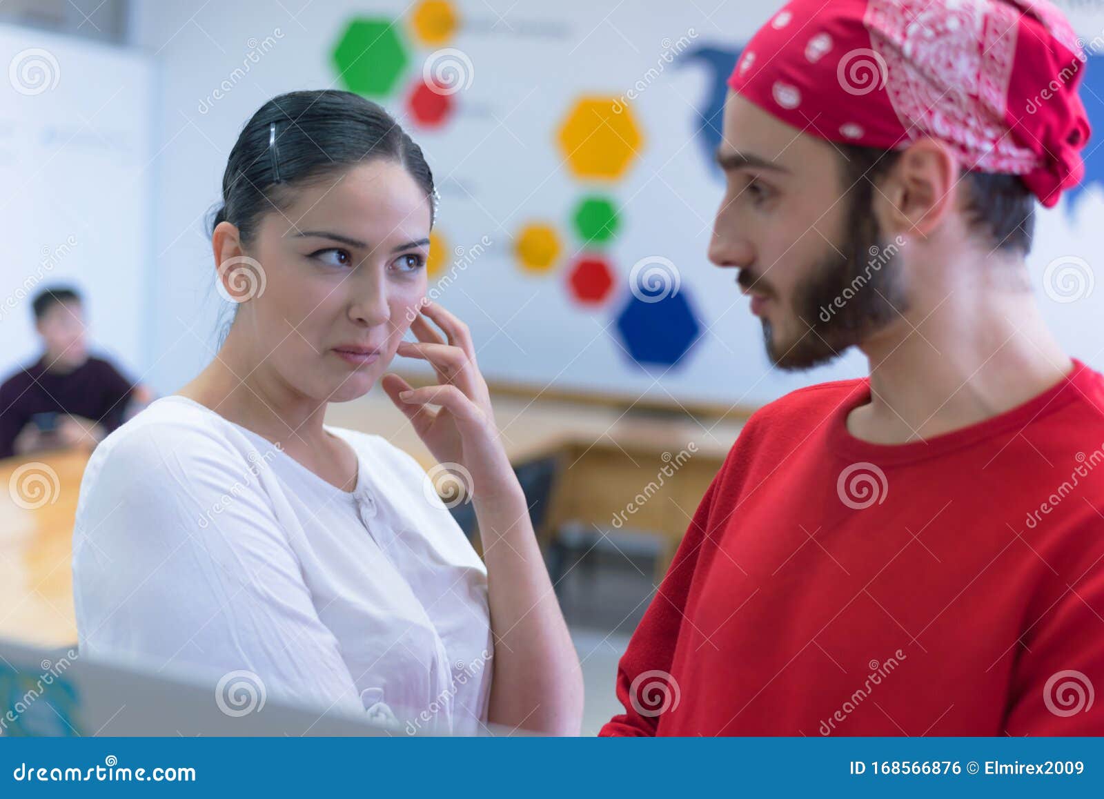 Two College Students Standing Inside Classroom and Chatting after Their ...
