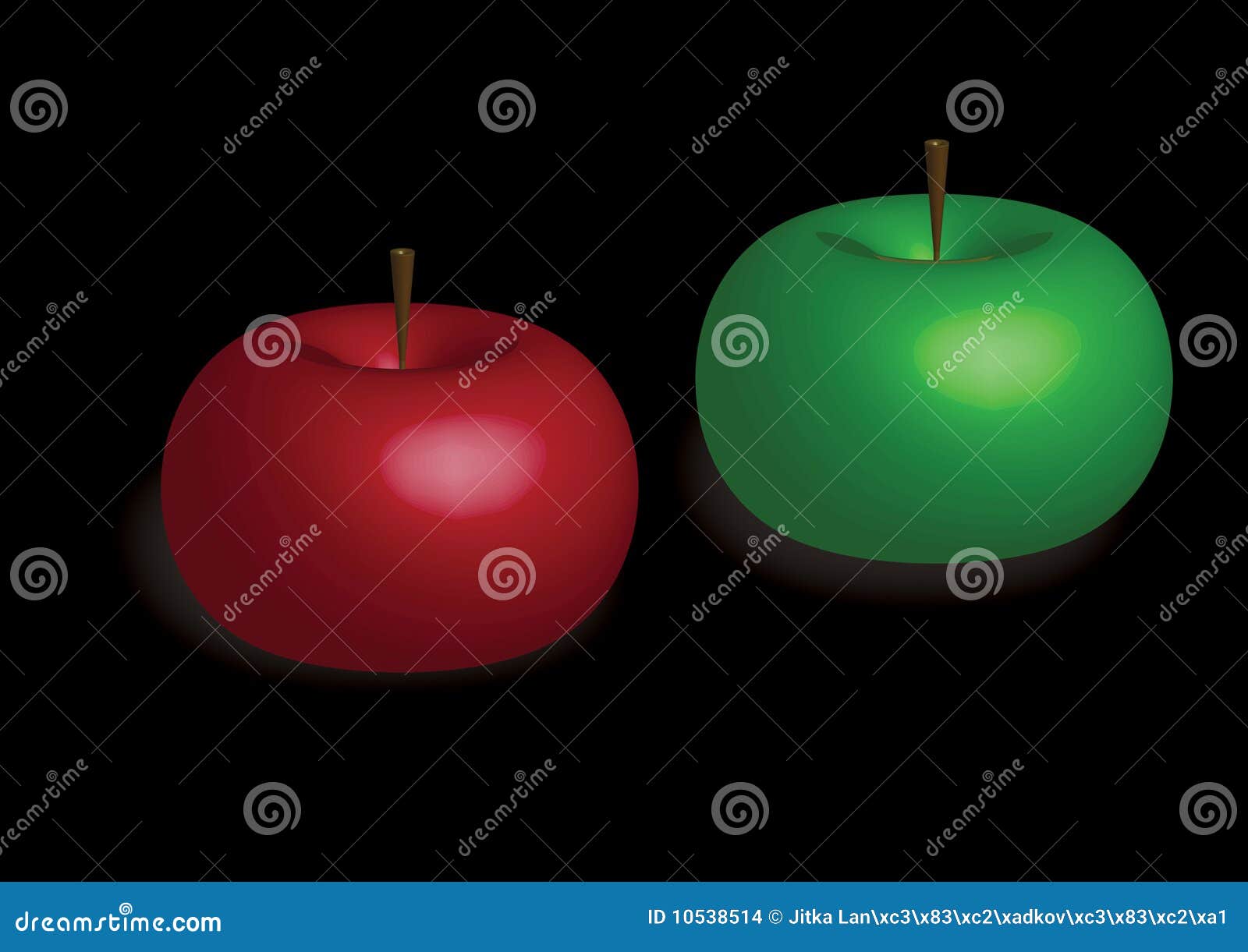 Two Color Apples on Black Background Stock Illustration - Illustration ...