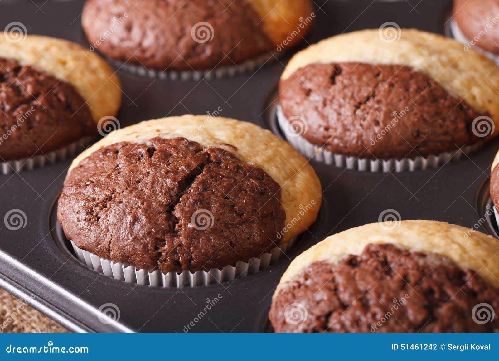 Two-color Chocolate Muffins in Baking Dish Macro, Horizontal Stock ...