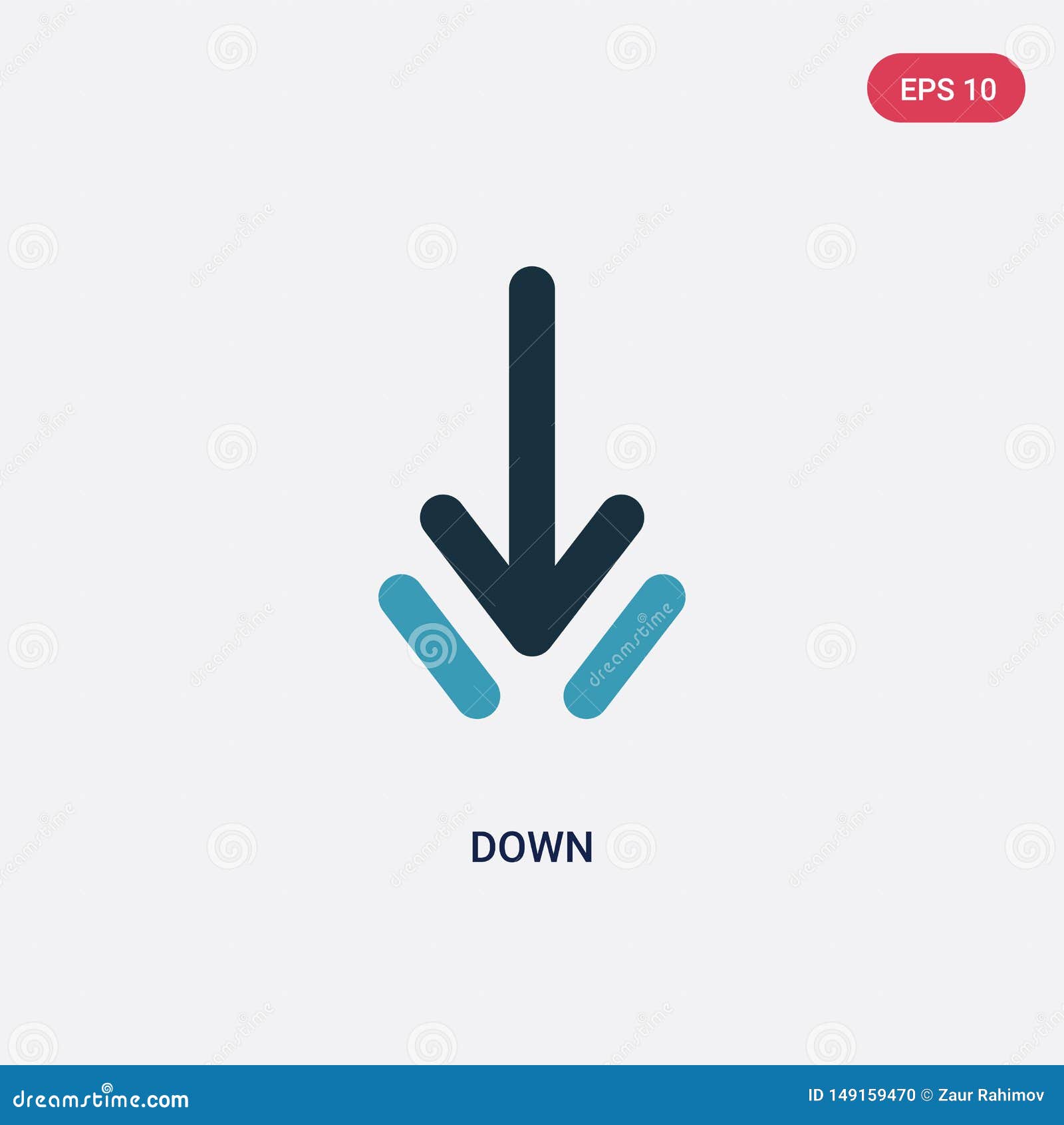 Two Color Down Vector Icon from Interface Concept. Isolated Blue Down ...