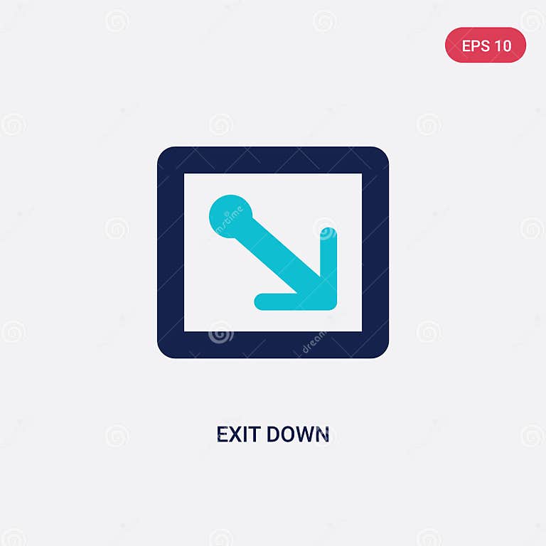 Two Color Exit Down Vector Icon from Arrows Concept. Isolated Blue Exit ...