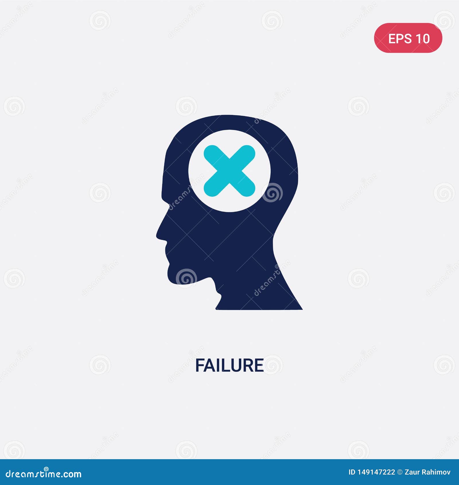 Two Color Failure Vector Icon from Brain Process Concept. Isolated Blue ...