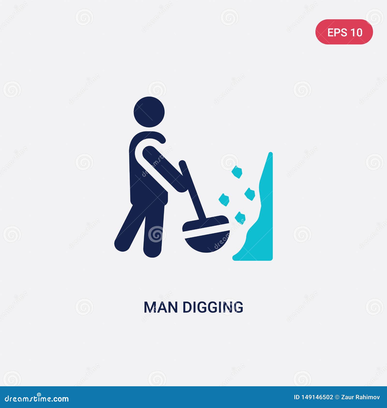 Two Color Man Digging Vector Icon from Behavior Concept. Isolated Blue ...