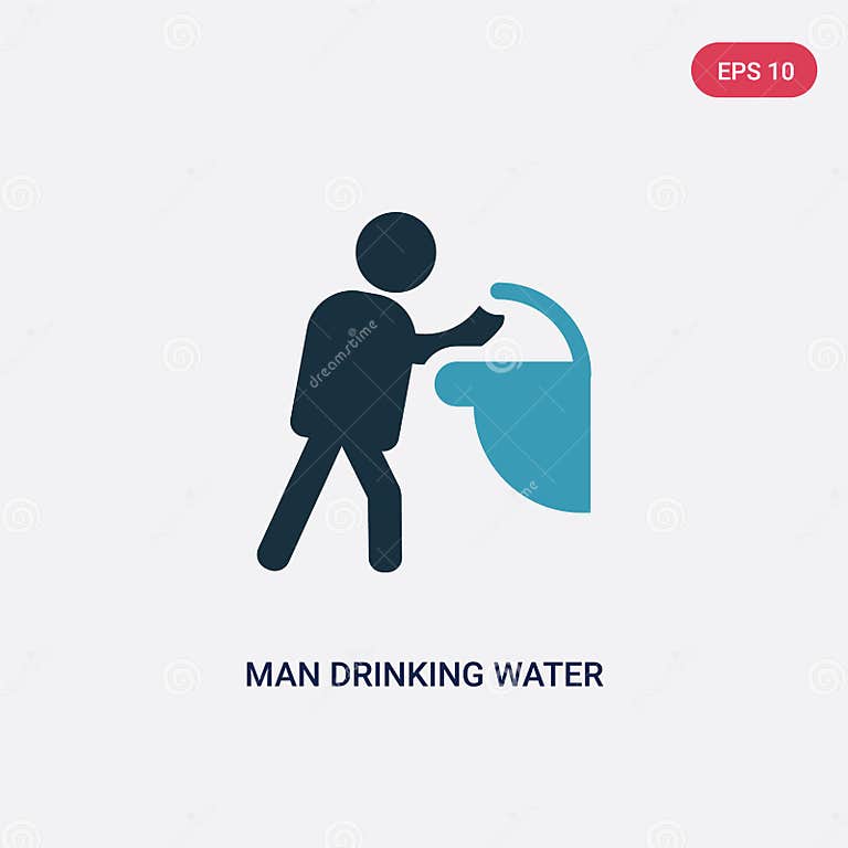 Two Color Man Drinking Water In Public Place Vector Icon From People