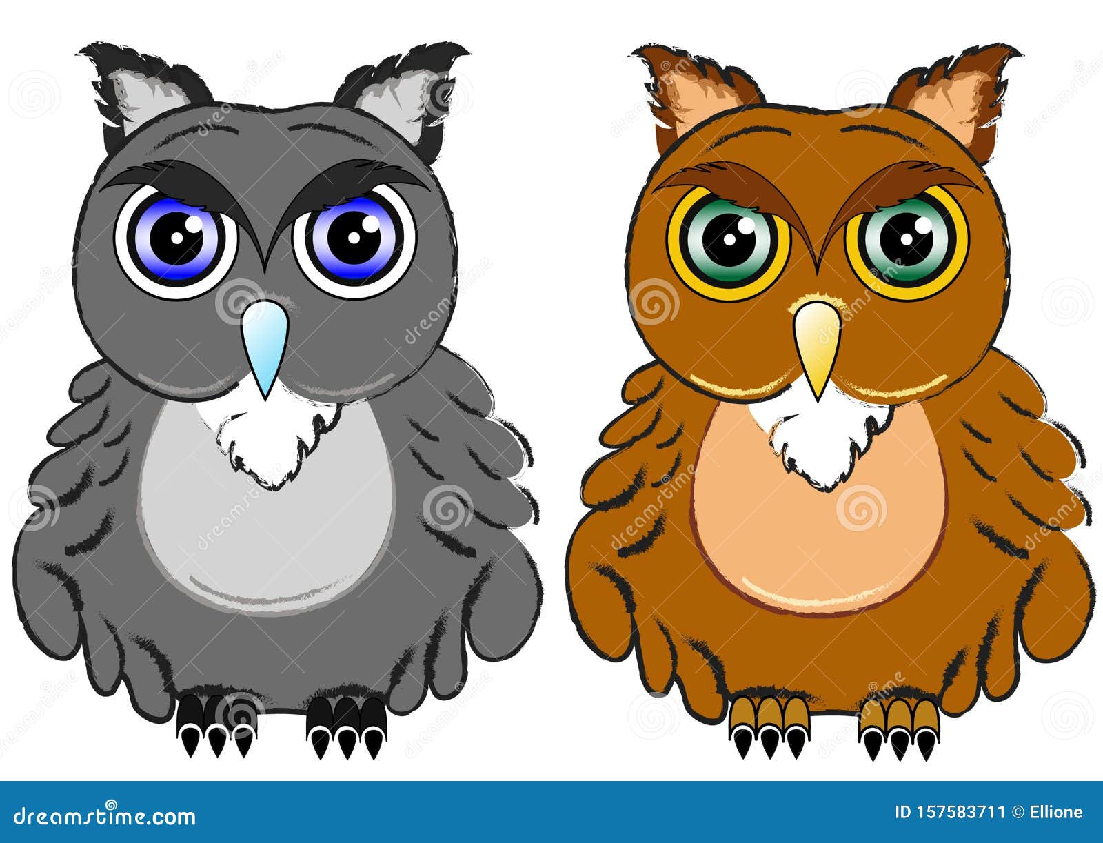 Two Color Owls, Objects Isolated Stock Vector - Illustration of adult ...