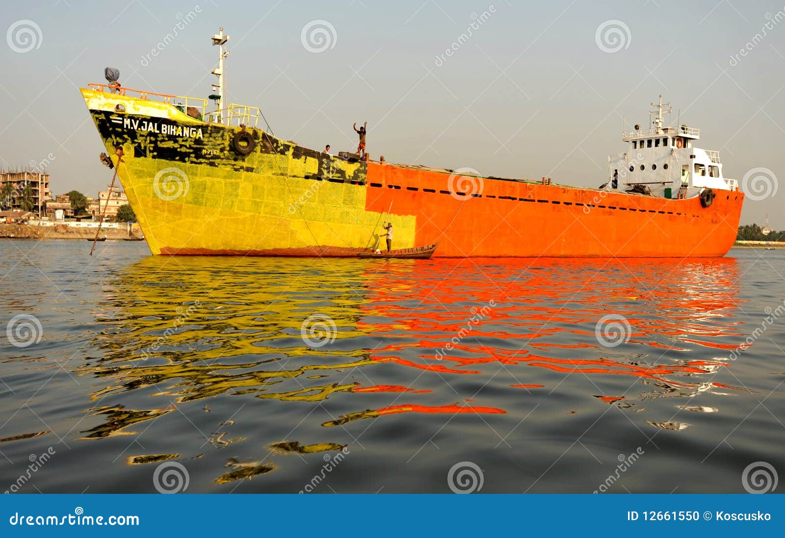 Two color ship editorial image. Image of orange, docks - 12661550