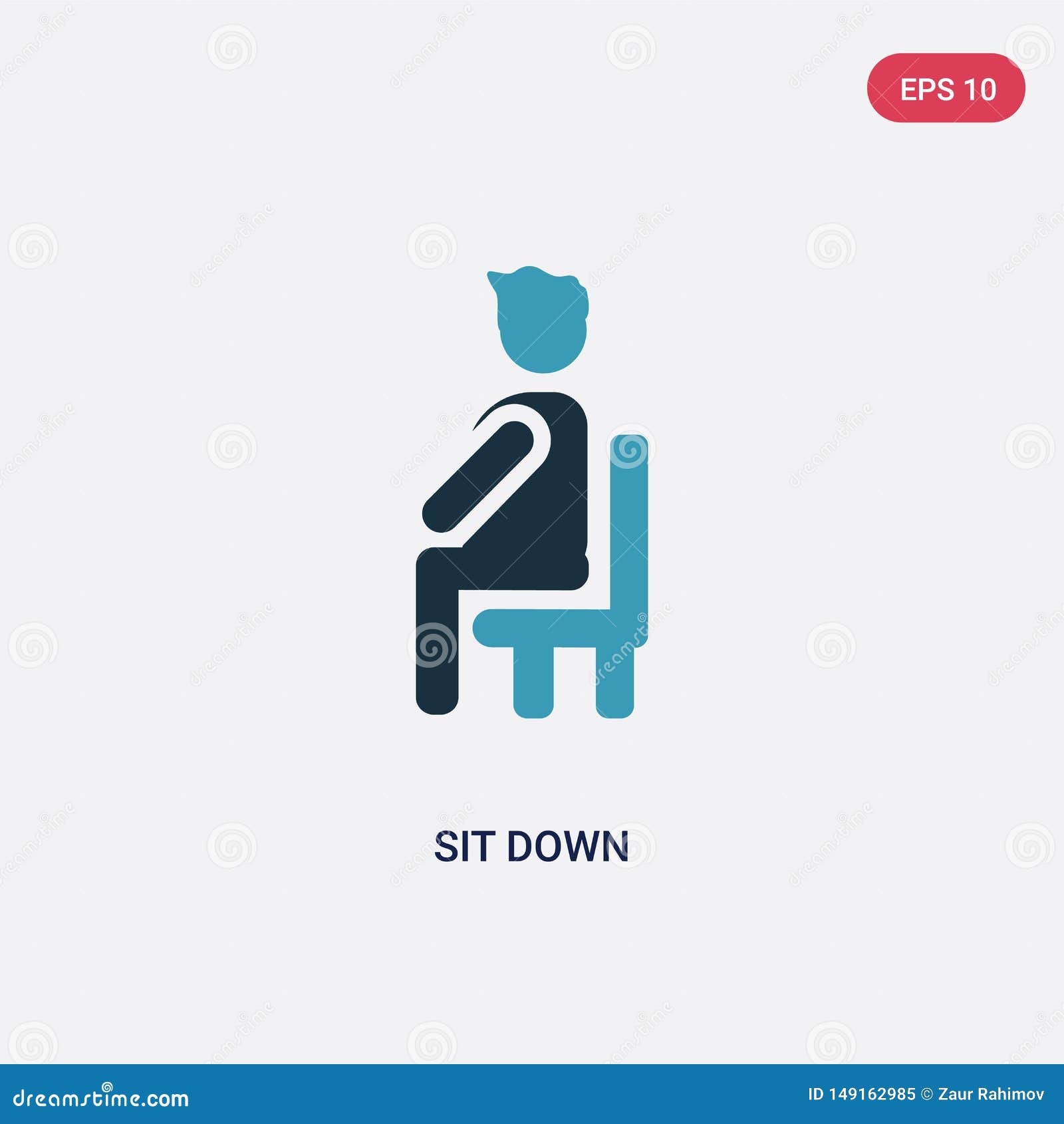 Two Color Sit Down Vector Icon from People Concept. Isolated Blue Sit ...