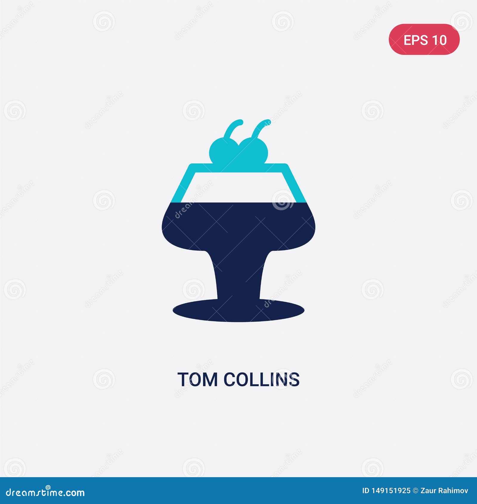 Two Color Tom Collins Vector Icon from Drinks Concept. Isolated Blue ...