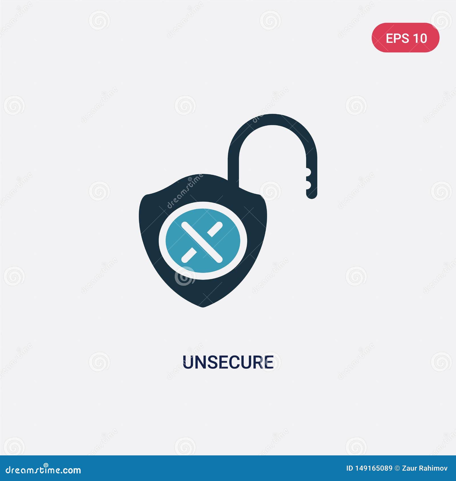 Two Color Unsecure Vector Icon from Security Concept. Isolated Blue ...