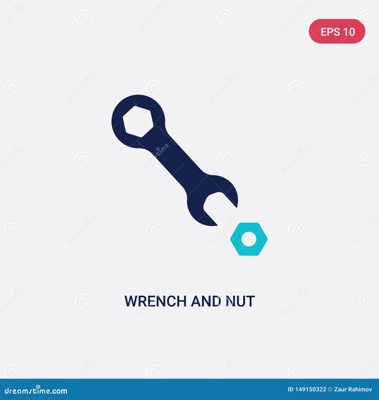 Two Color Wrench and Nut Vector Icon from Tools Concept. Isolated Blue ... Two Color Wrench and Nut Vector Icon from Tools Concept. Isolated Blue ...