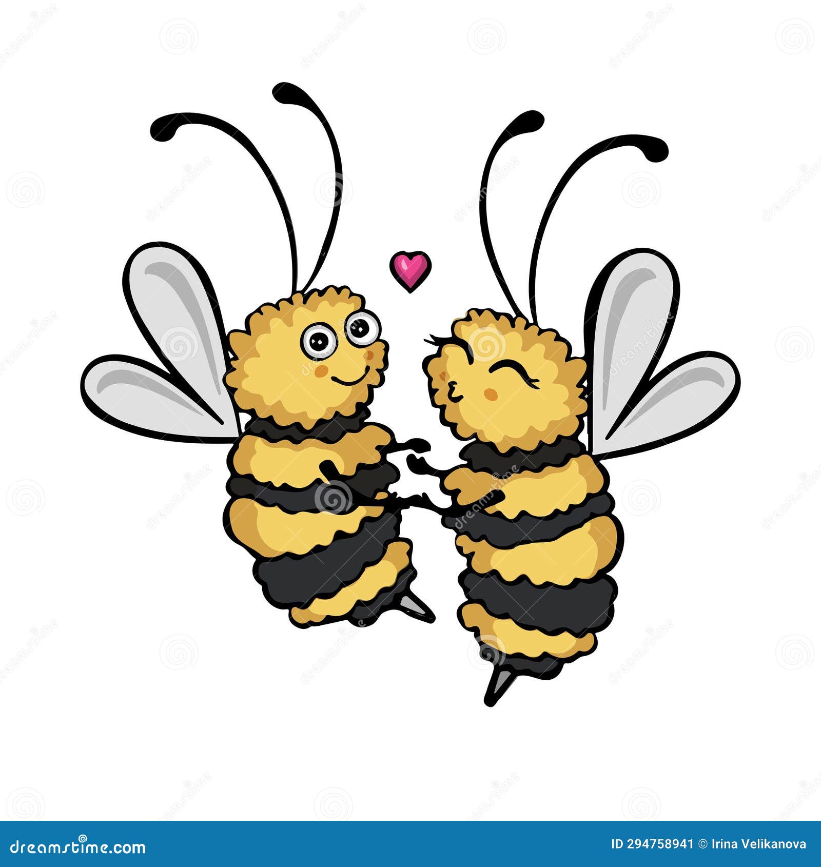 Two Colored Bees Spinning in a Dance, Love, Kiss, Vector Illustration ...