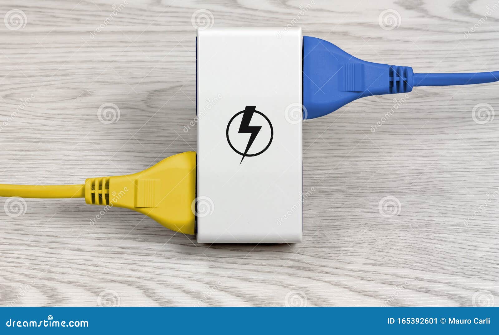 Two Colored Cables Connected To a Multiple Socket Stock Image - Image ...