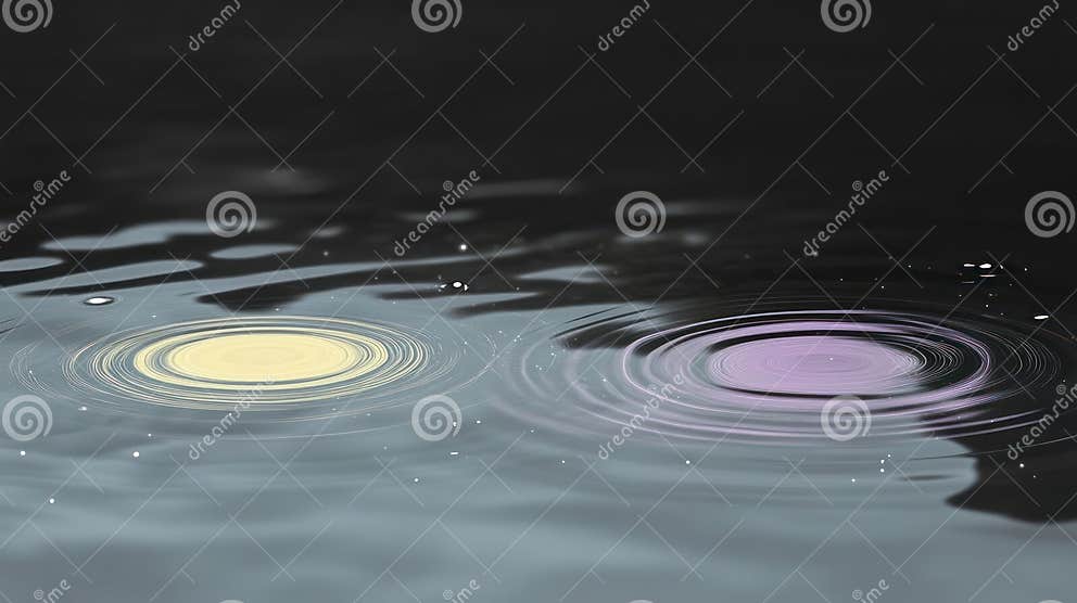 Two Colored Circles Create Ripples in Still Water, Showcasing Movement ...