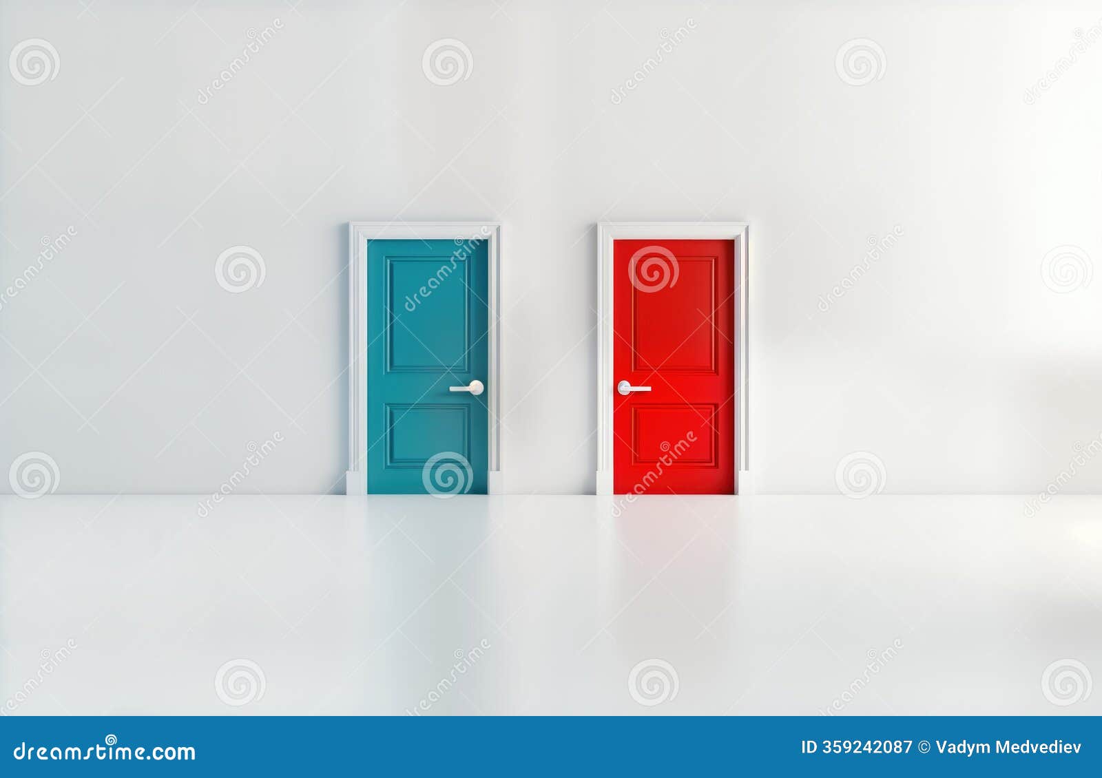 Two Colored Closed Doors Stand on White Wall. Decision-making Concept ...