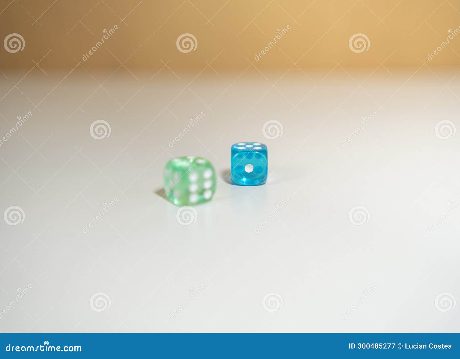 Two Colored Dice One in Focus Stock Image - Image of block, throw ...