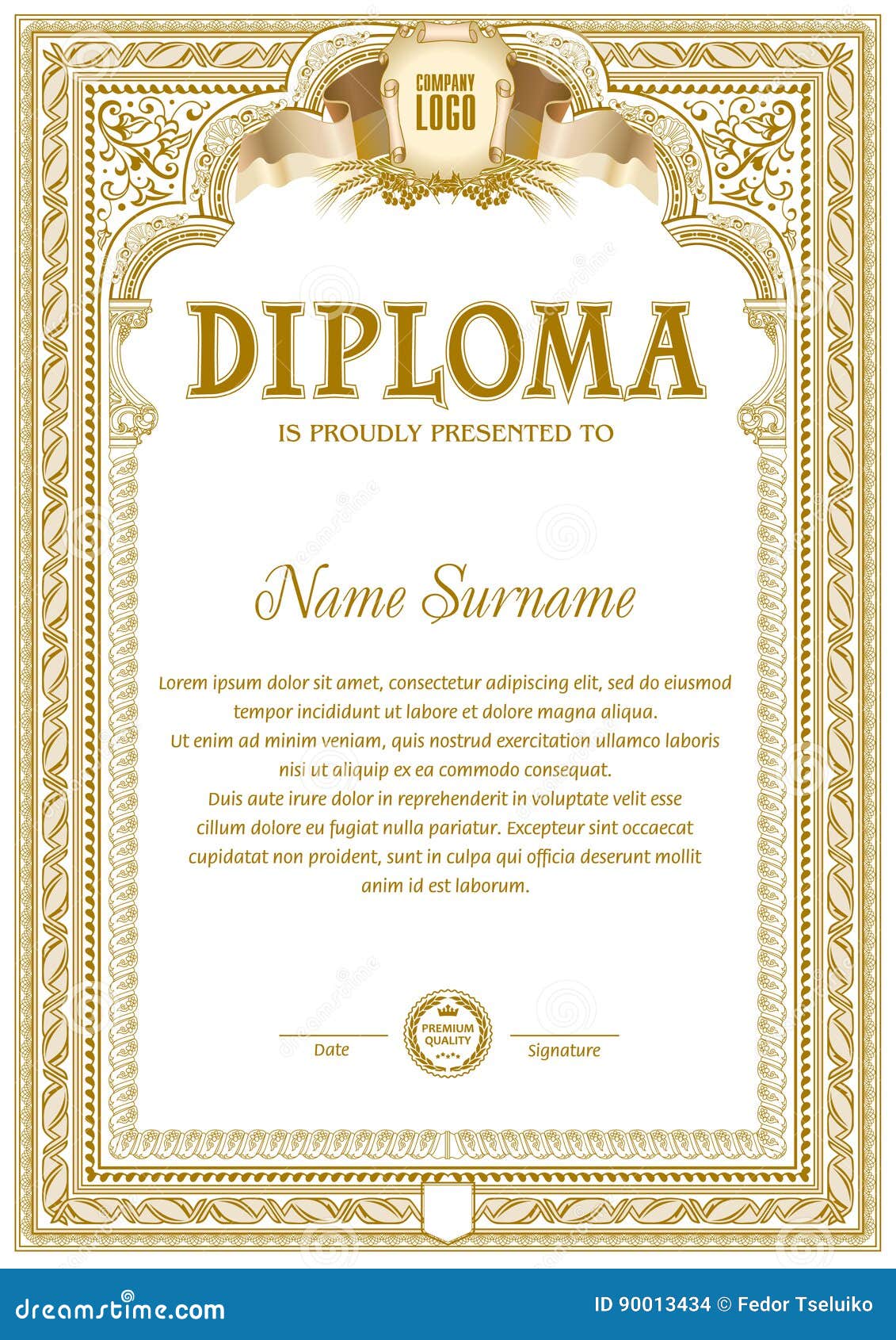 Two Colored Diploma Blank Template Stock Illustration - Illustration of ...