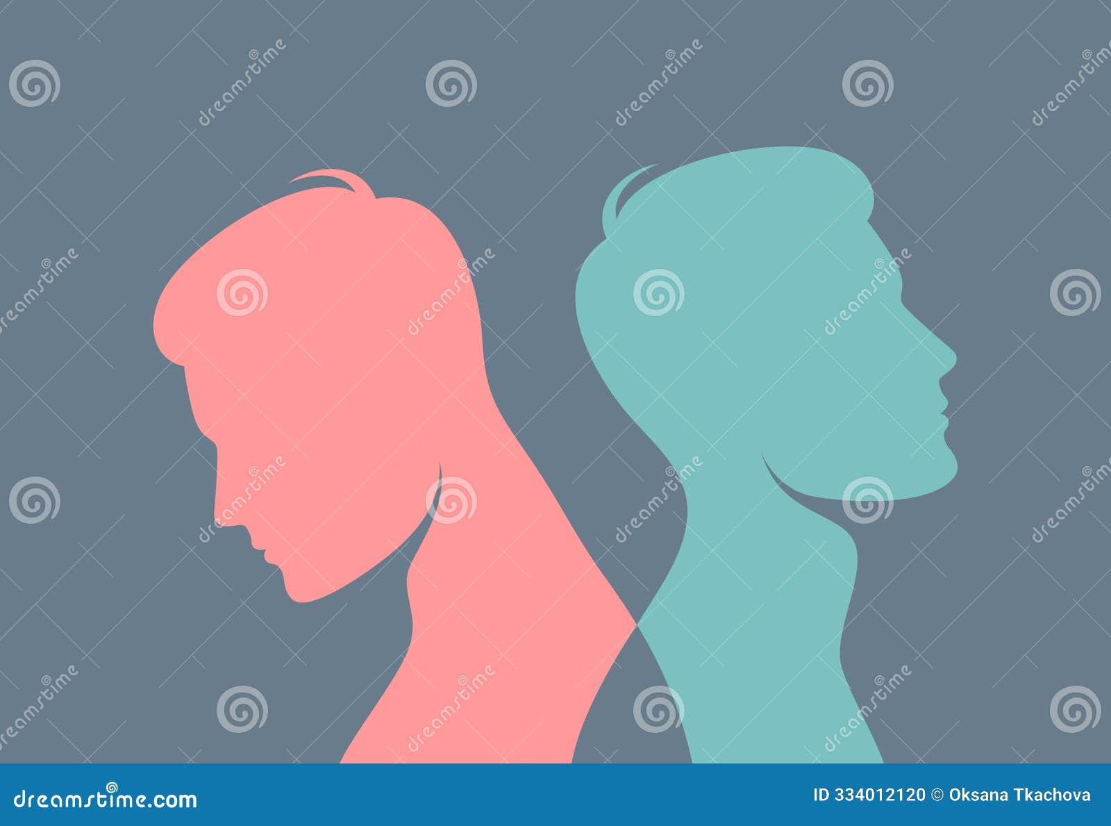 Two Colored Human Silhouettes Back To Back, Vector Illustration Stock ...