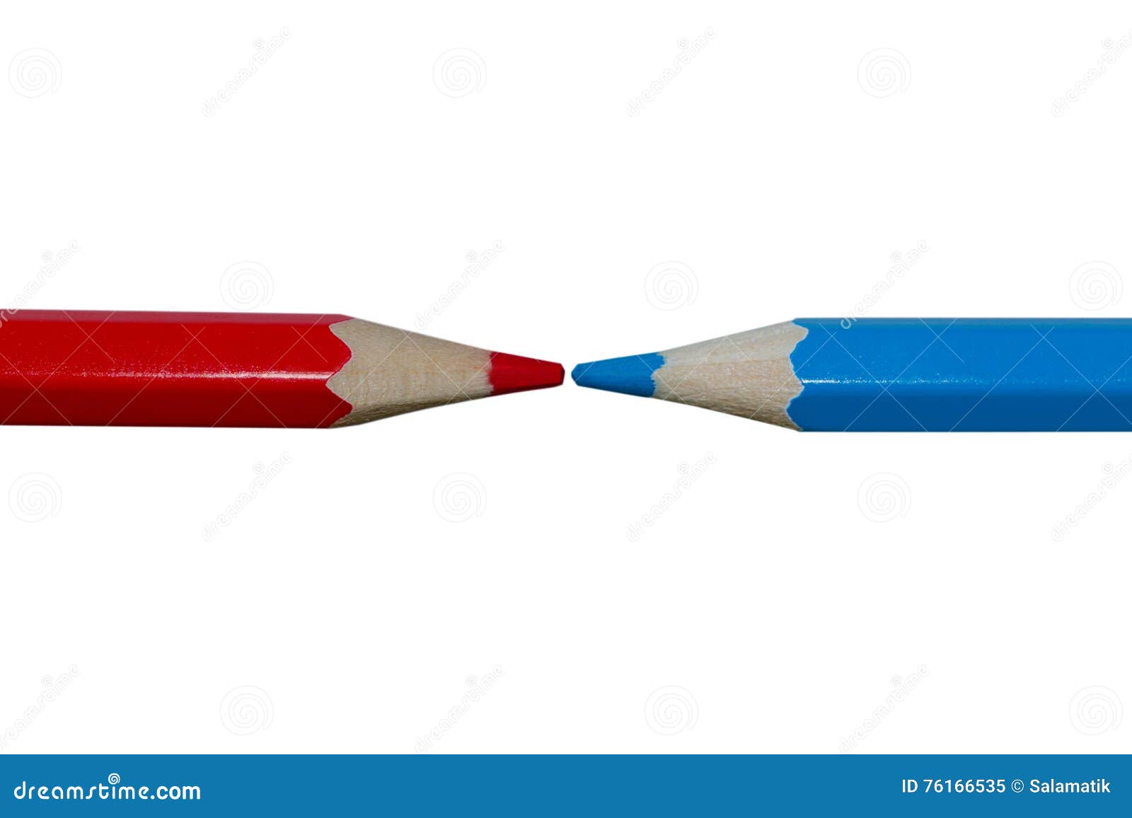 Two Colored Pencils, Red and Blue, Pointing at Each Other Tip To Stock ...