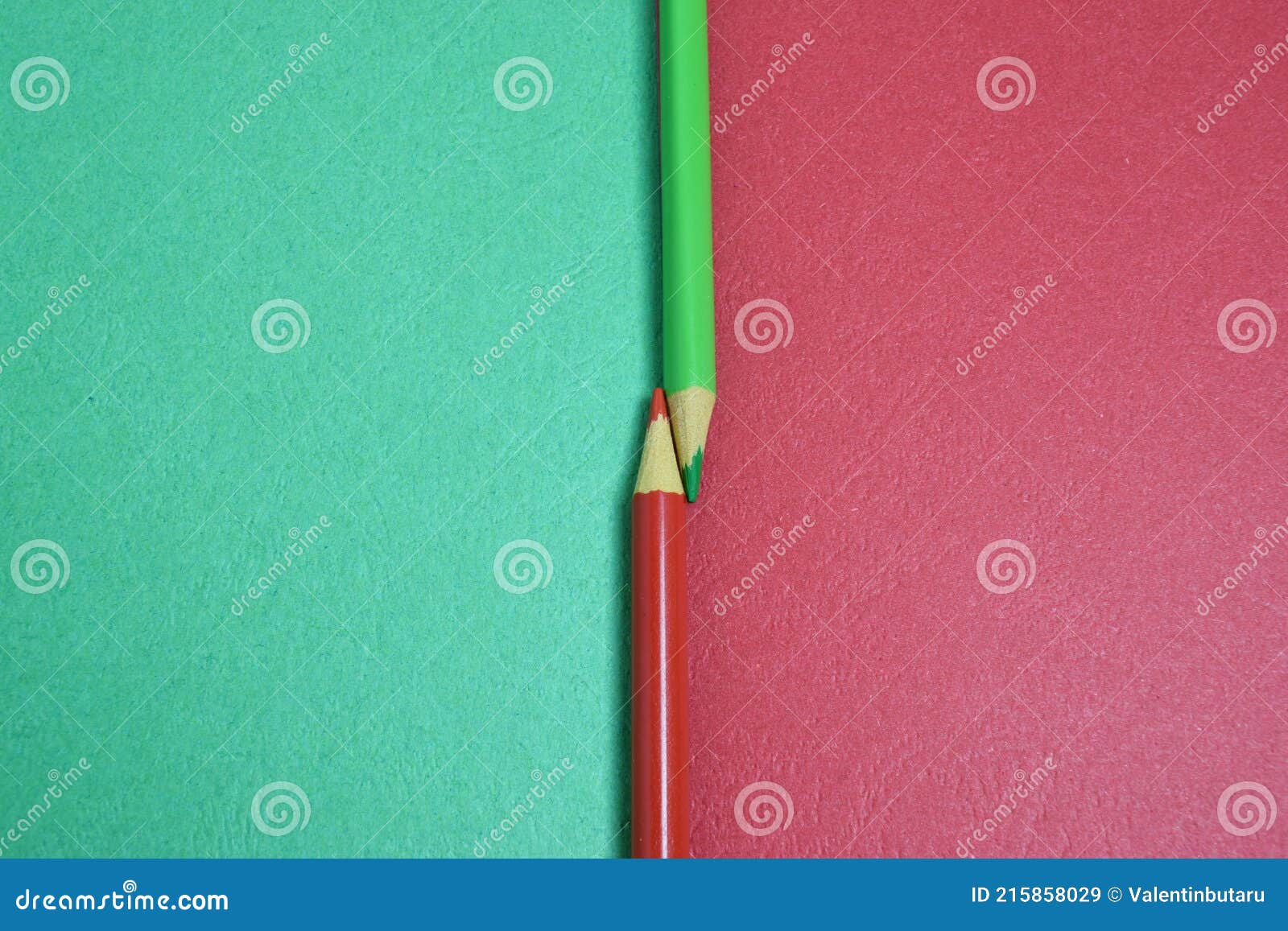 Two Colored Pencils Split a Picture in Half in Two Different Colors ...